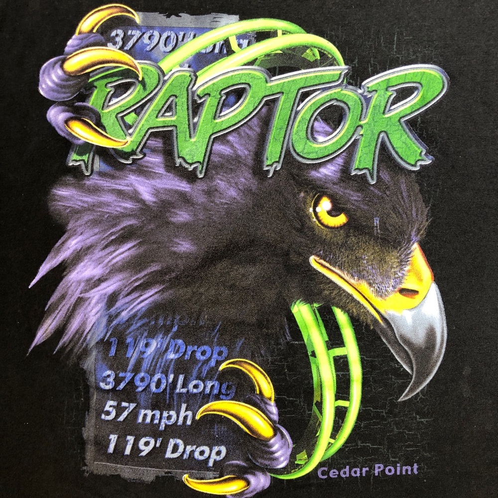 Vintage Cedar Point Raptor T-Shirt Adult Size Large - Gem
